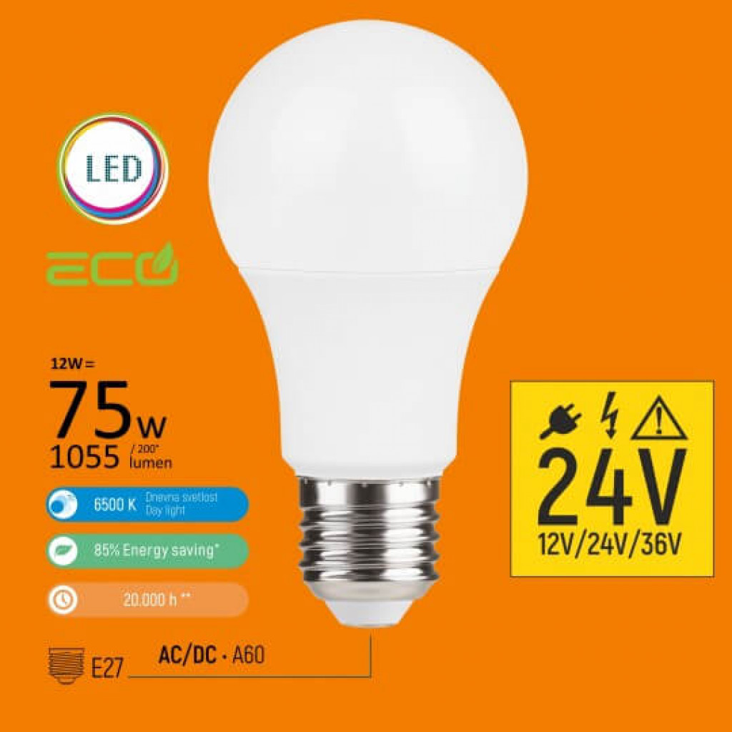 LED sijalica E27 12V/24V/36V 12W A60 6500K - Eurovik